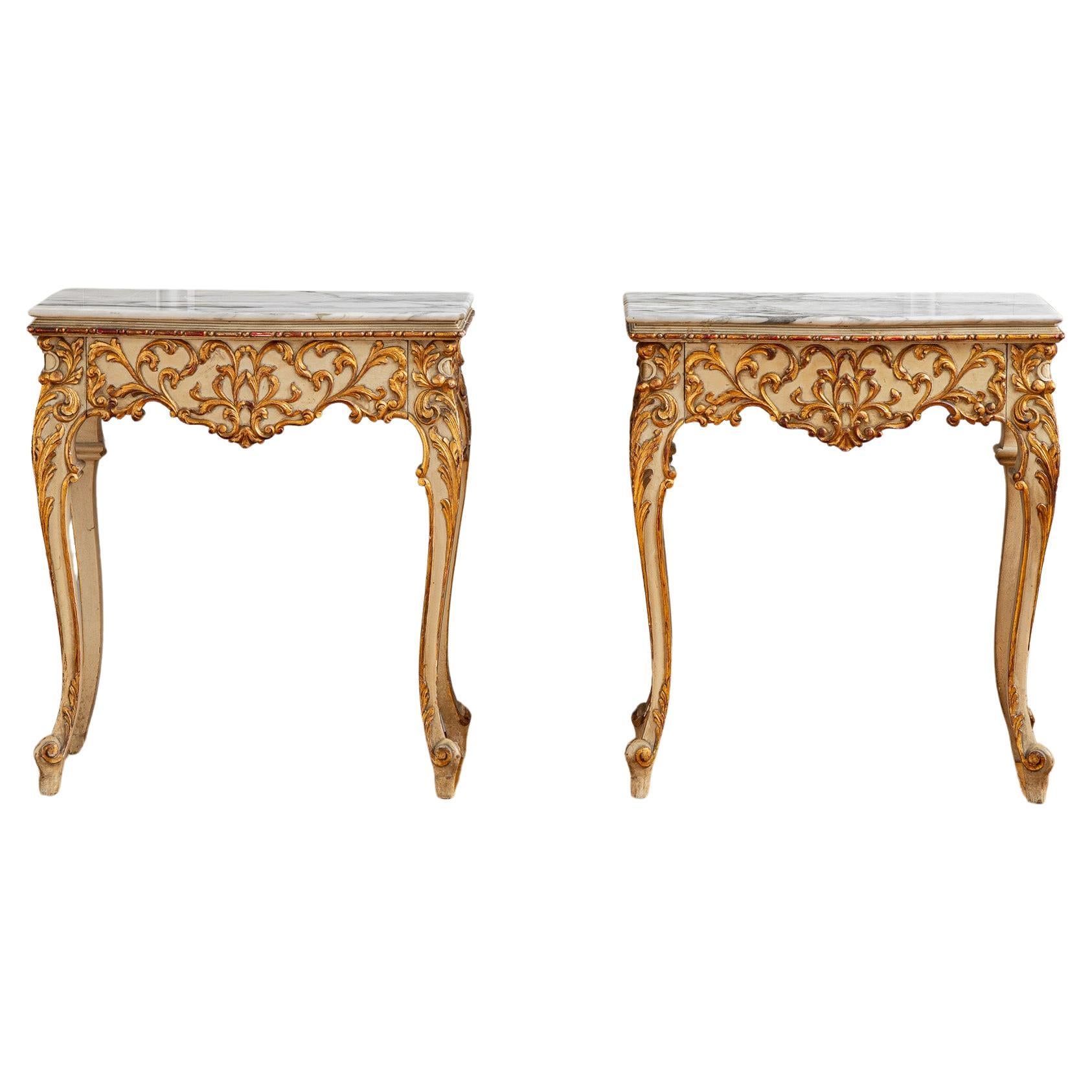Early 1900's Venetian Style Painted with Giltwood Bedside Tables From ...