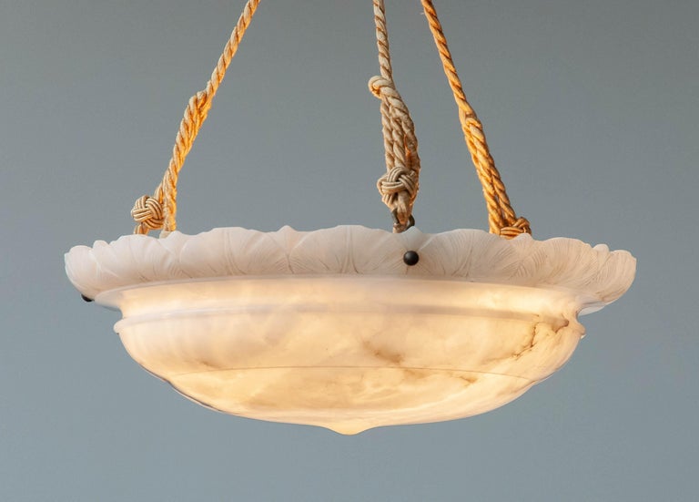 Early 1900s White Alabaster Arts and Crafts Pendant with Original Rope ...