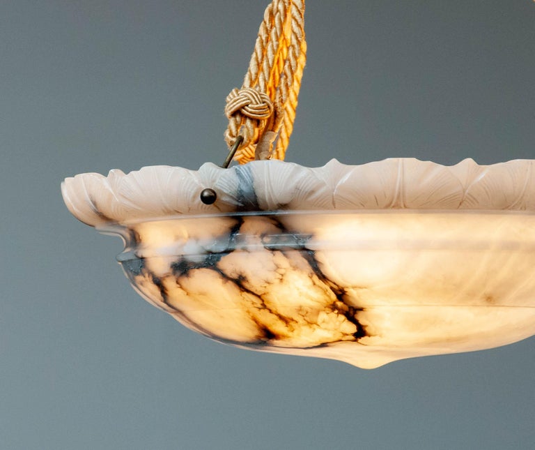 Early 1900s White Alabaster Arts and Crafts Pendant with Original Rope ...
