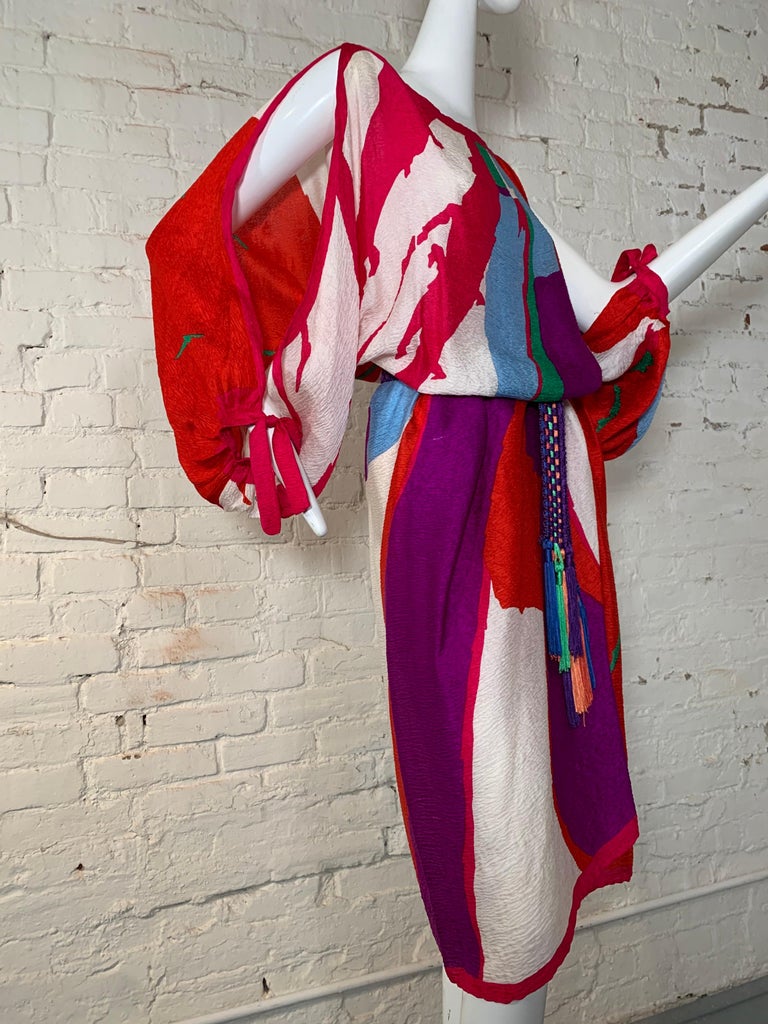 Early 1980 Halston Original Abstract Silk Print Open Shoulder Wrap ...