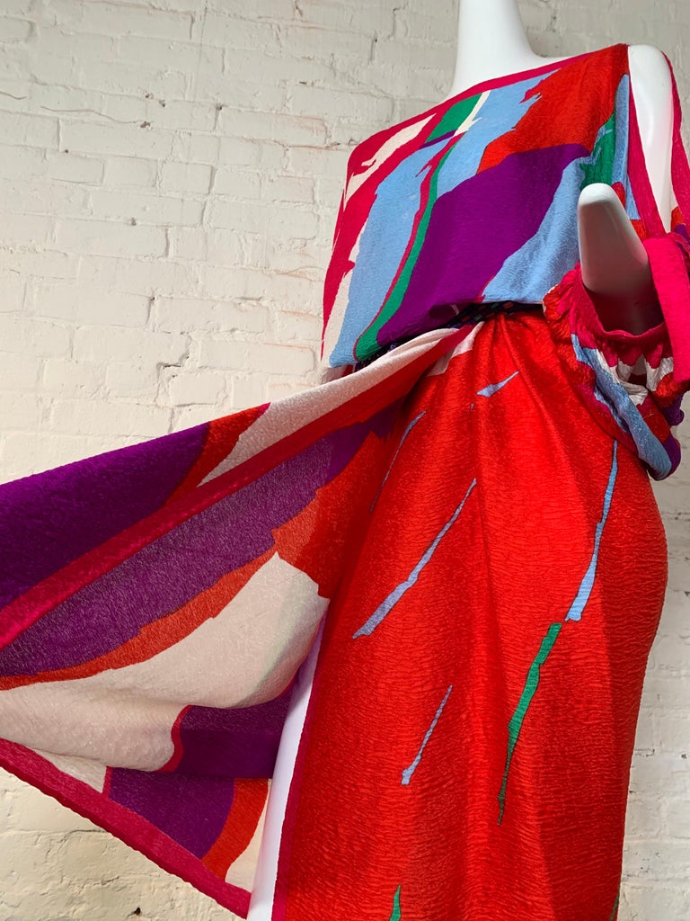 Early 1980 Halston Original Abstract Silk Print Open Shoulder Wrap ...