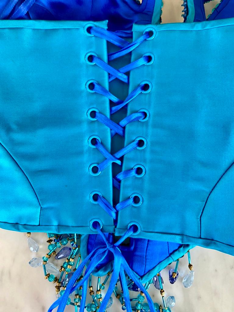 Early 1990s Thierry Mugler Blue Rhinestone Encrusted Bead Bustier ...