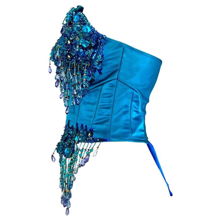 Early 1990s Thierry Mugler Blue Rhinestone Encrusted Bead Bustier ...