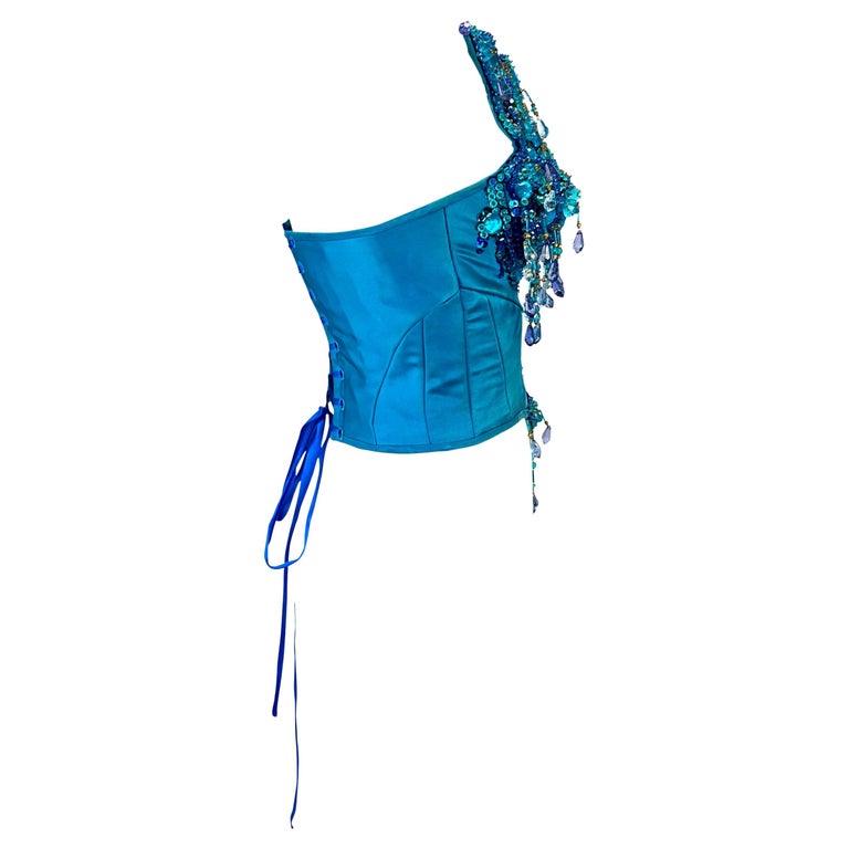 Early 1990s Thierry Mugler Blue Rhinestone Encrusted Bead Bustier ...
