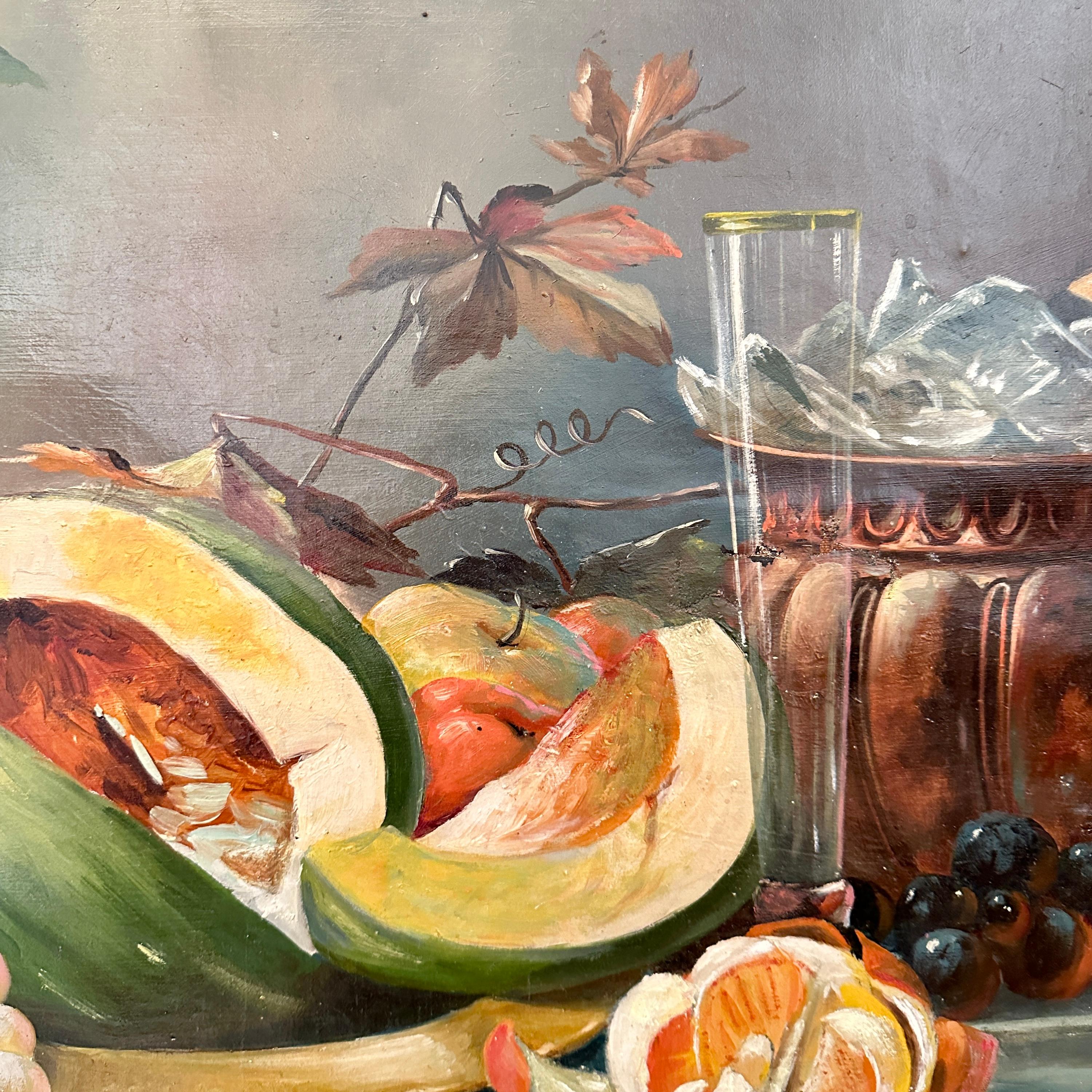 Early 19th Biedermeier Still-Life Oil Painting with Flowers and Fruits ...