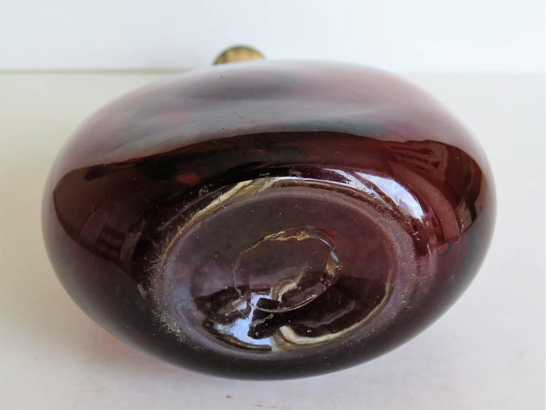 Amber Glass Flagon or Jug with Cork and Metal Stopper Handblown, Ca ...