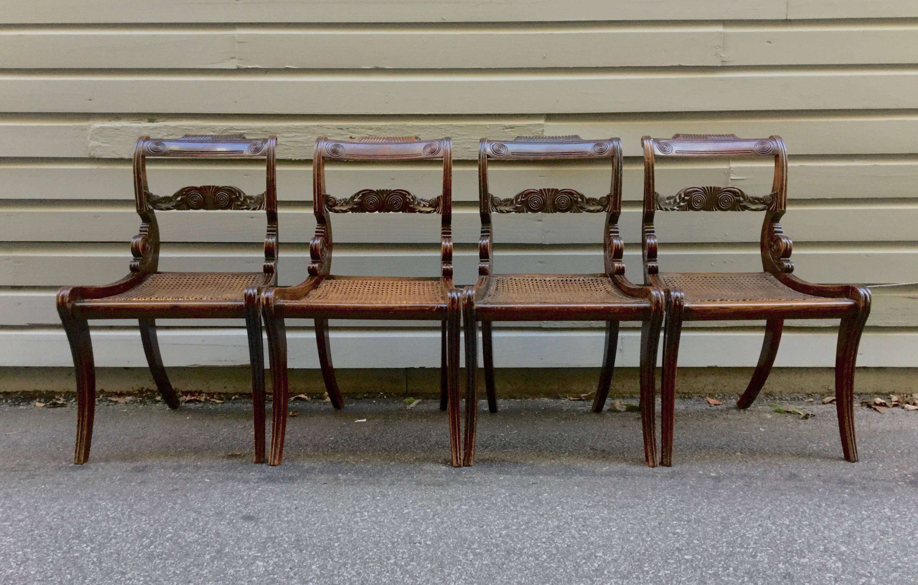 Early 19th Century Set of Four Regency Faux Grained Painted Cane Set ...