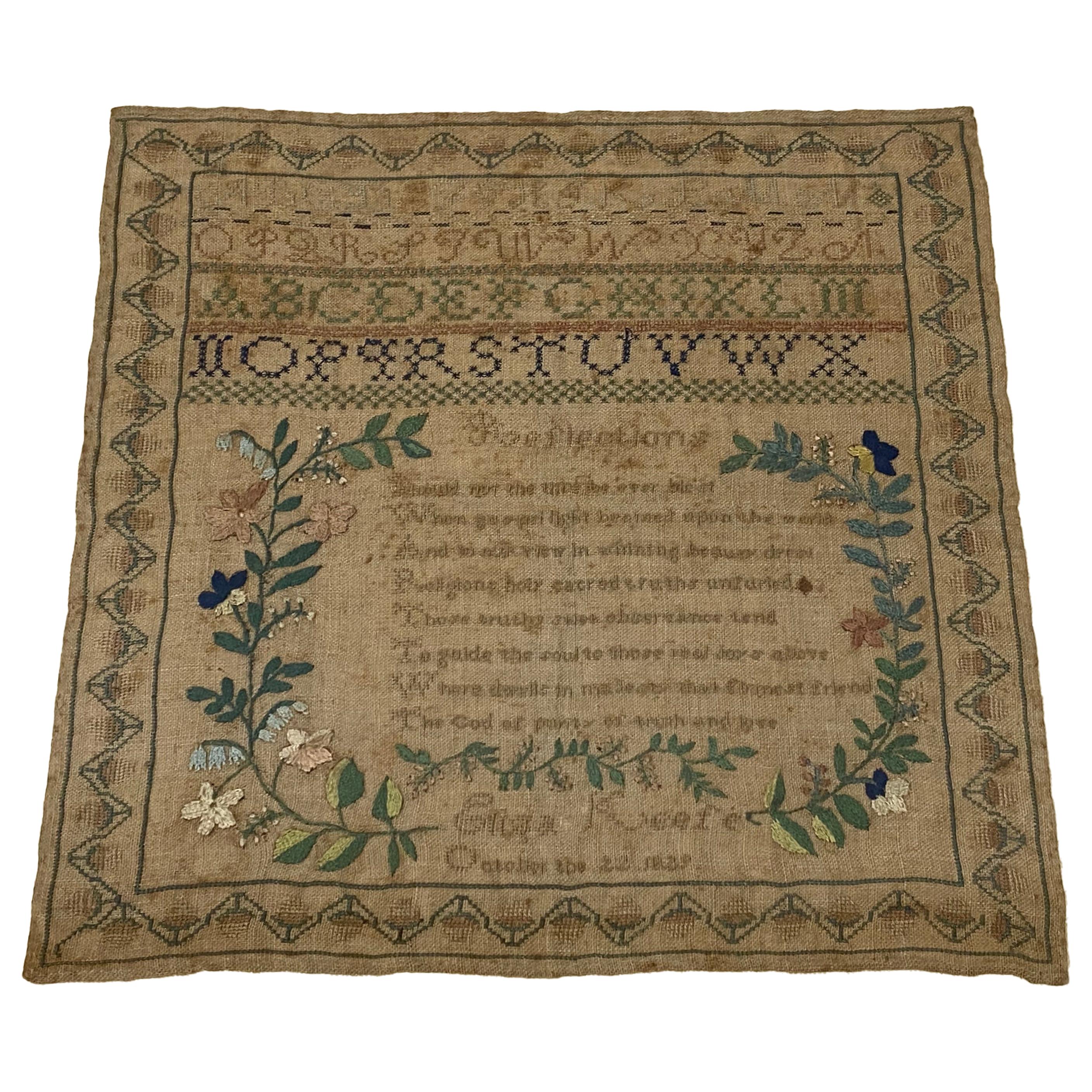 Early 19th Century Alphabet "Reflections" Sampler, circa 1829 at 1stDibs