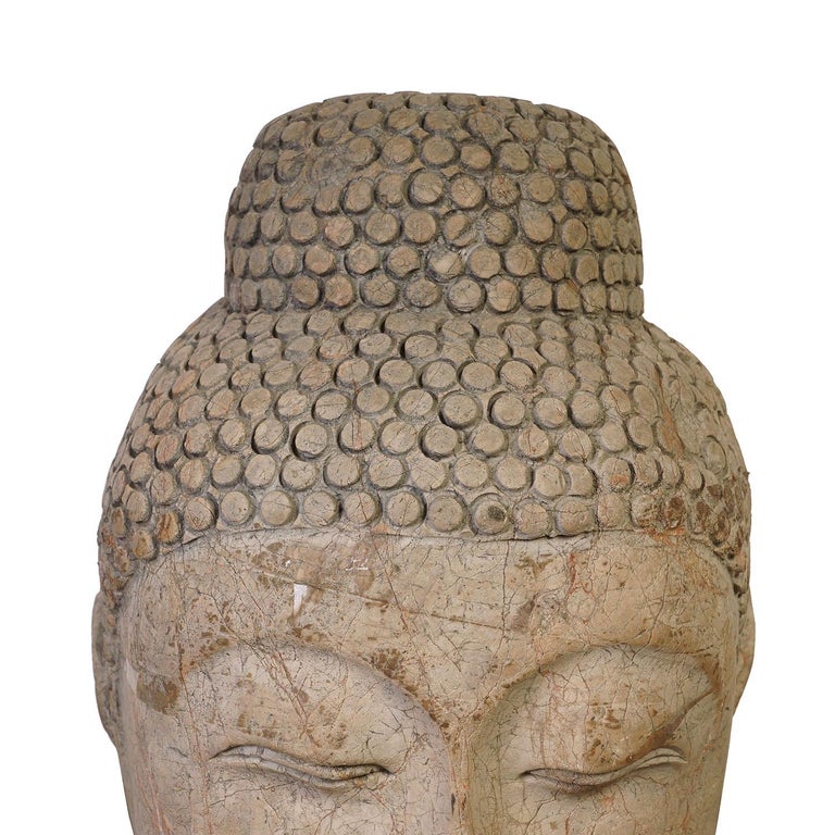 Early 19th Century Antique Chinese Carved Stone Buddha Head Statue For ...