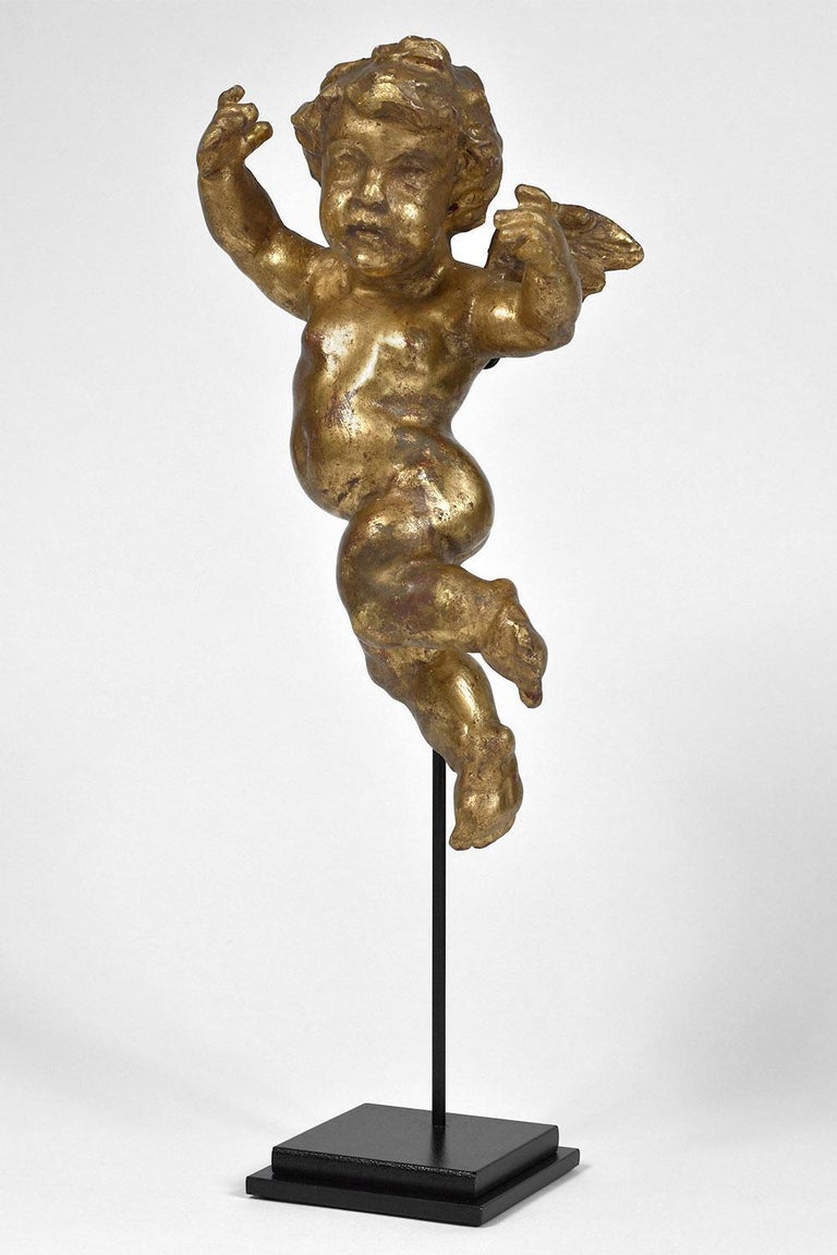 Early 19th Century Antique Gold Painted Wooden Cherub / Putto at 1stDibs