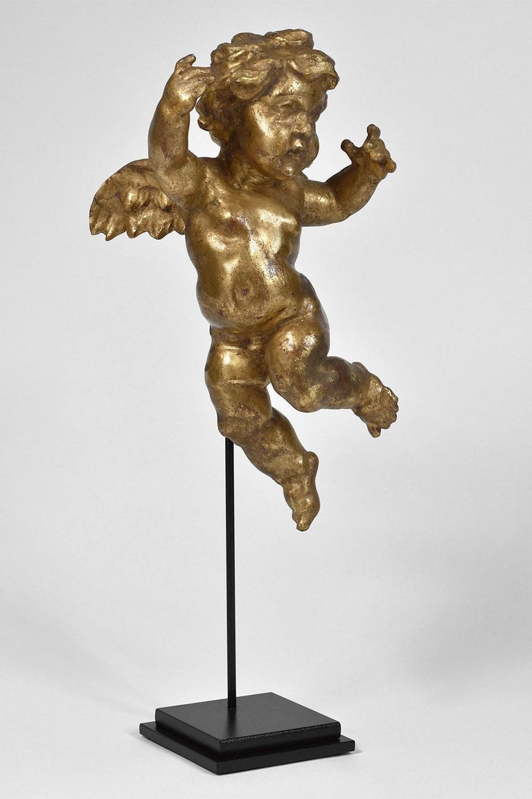 Early 19th Century Antique Gold Painted Wooden Cherub / Putto at 1stDibs