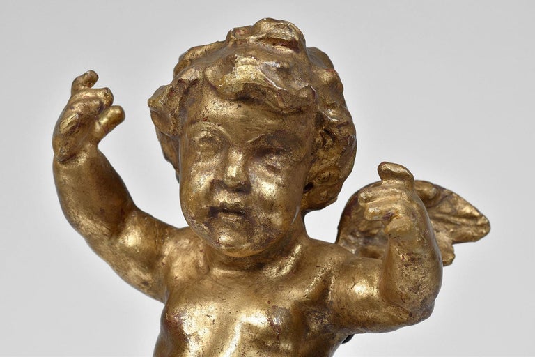 Early 19th Century Antique Gold Painted Wooden Cherub / Putto at 1stDibs