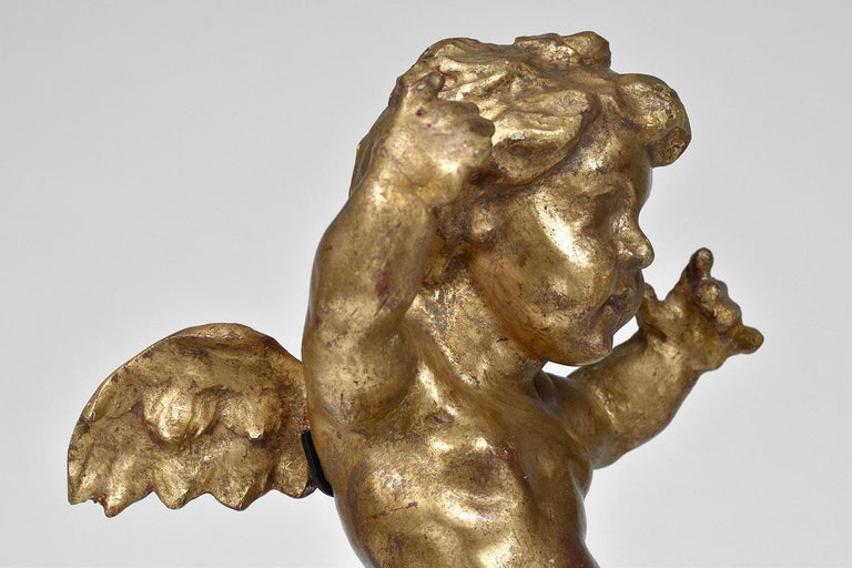 Early 19th Century Antique Gold Painted Wooden Cherub / Putto at 1stDibs