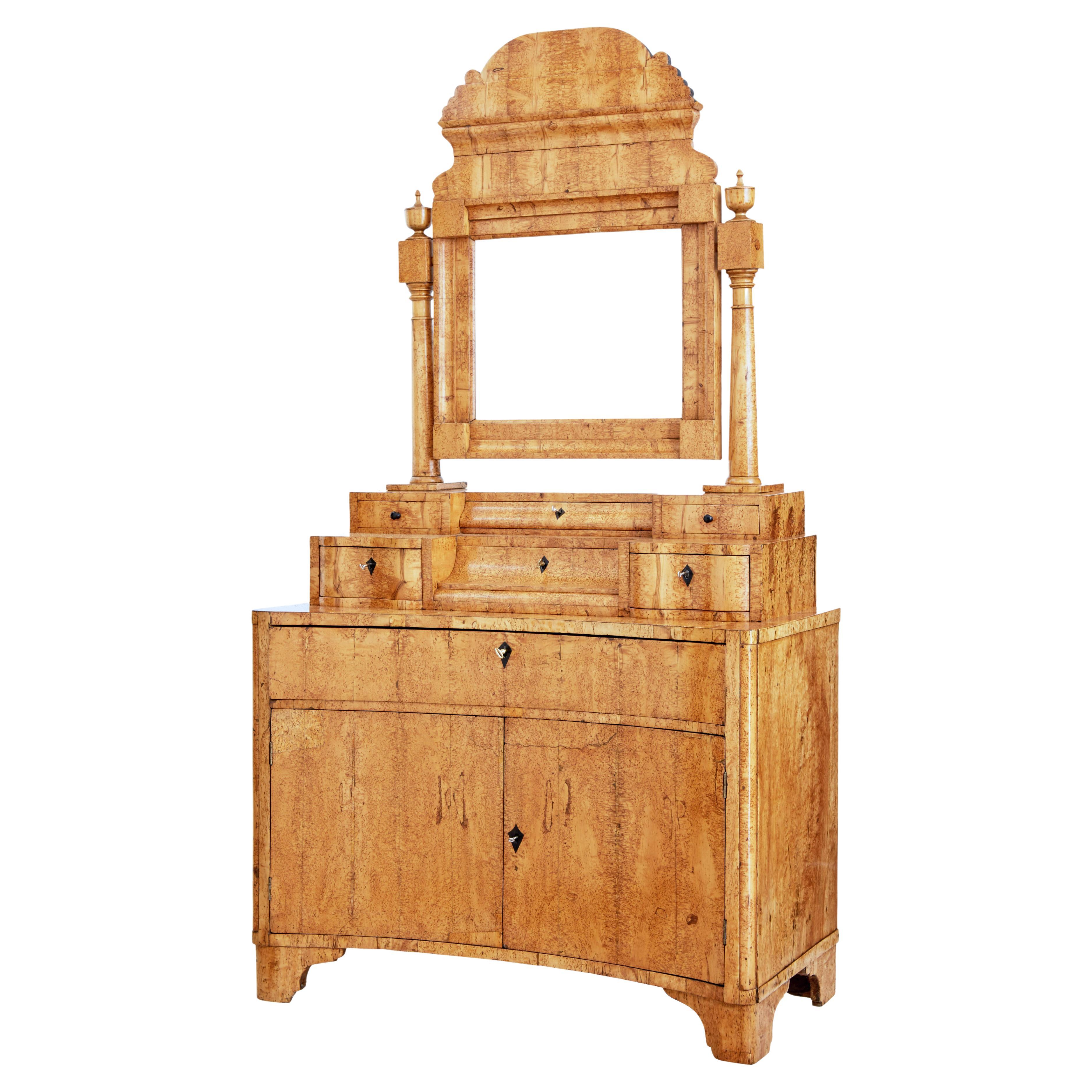 19th Century Swedish Birch Gothic Vanity Dressing Table and Mirror at ...
