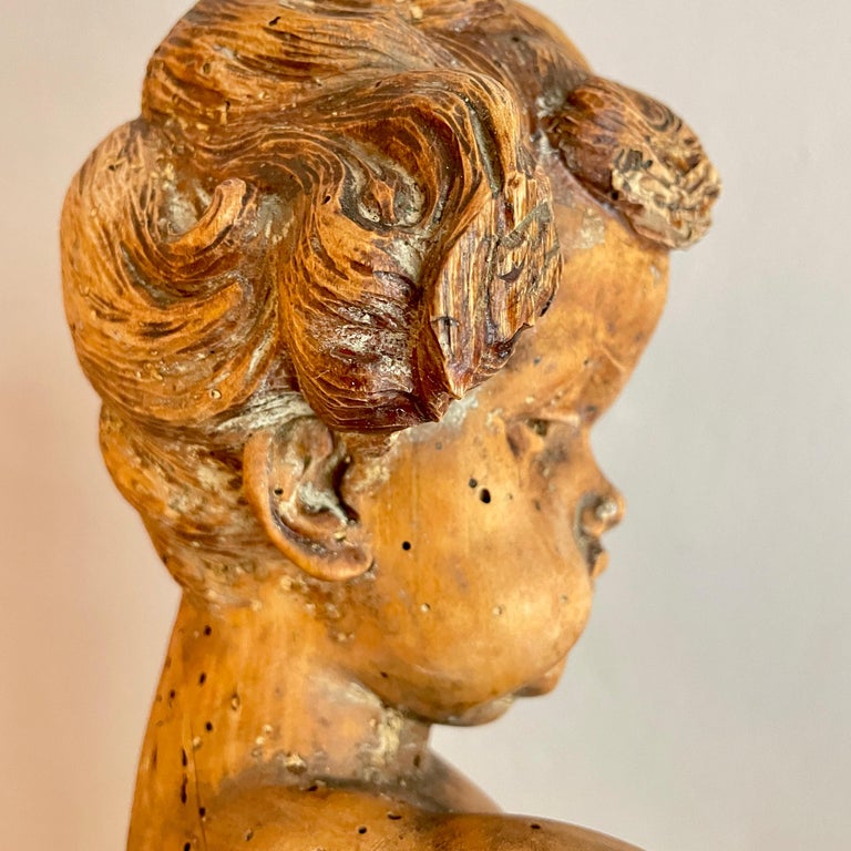 Early 19th Century Carved Angel Bust Head in Lime-Wood and Ebonized ...