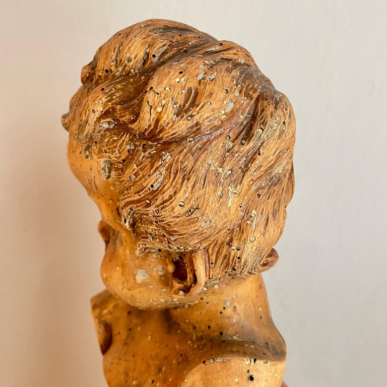 Early 19th Century Carved Angel Bust Head in Lime-Wood and Ebonized ...