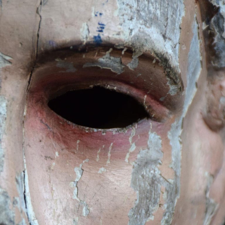 Early 19th Century Carved Italian Santos Religious Macabre Wooden Head ...