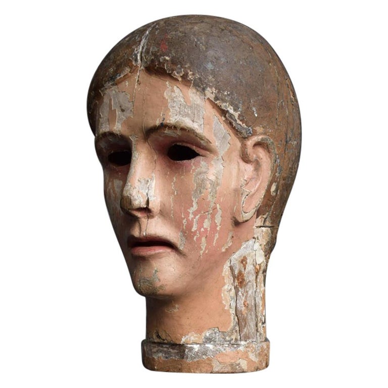 Early 19th Century Carved Italian Santos Religious Macabre Wooden Head ...