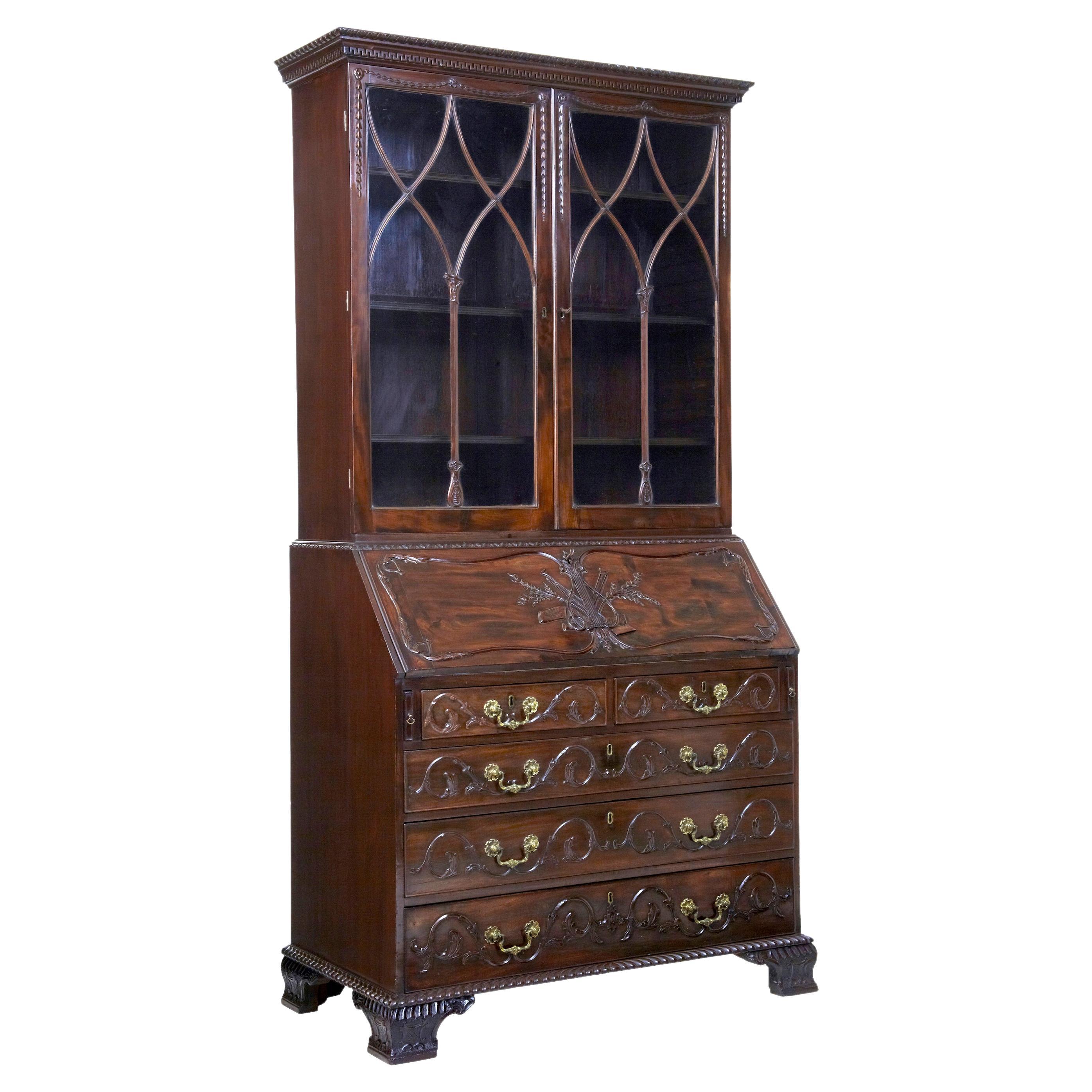 Early 19th Century Carved Mahogany Bureau Bookcase at 1stDibs