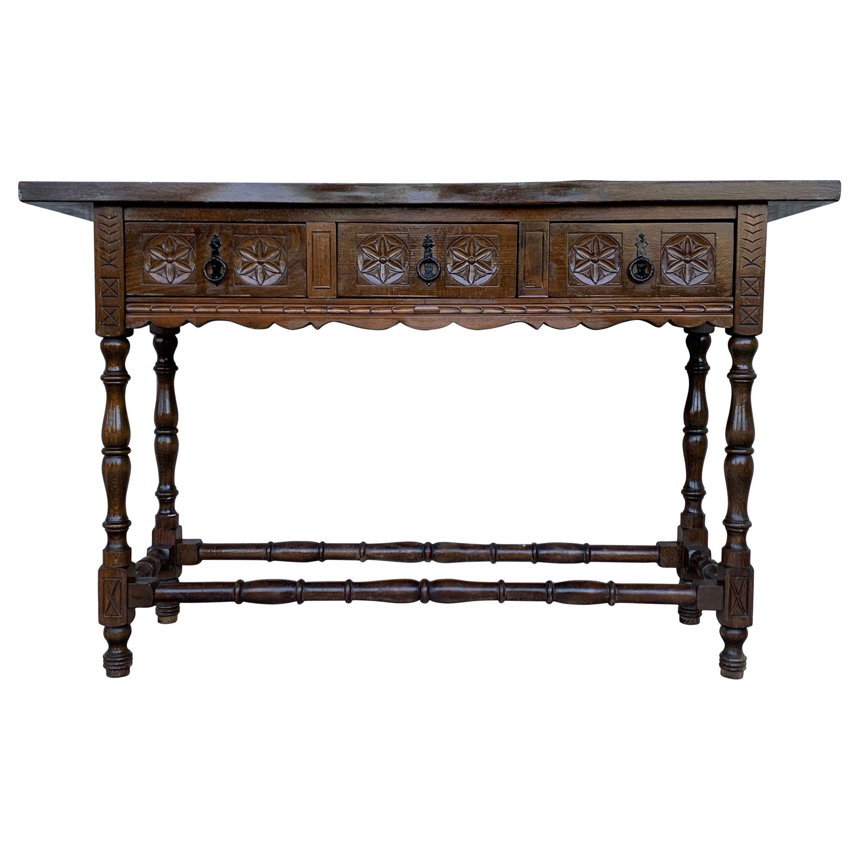 Tuscan Dark Wood Console Table at 1stDibs