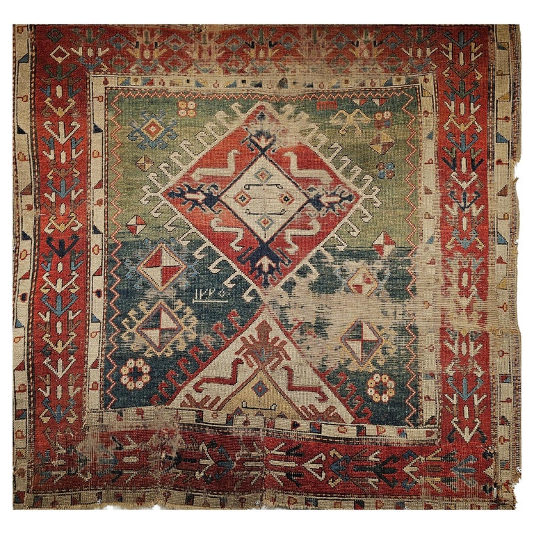 Early 1800s Caucasian Shirvan Area Rug, 4' 5" x 4' 5" For Sale at 1stDibs