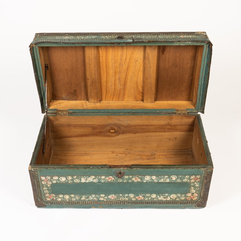 Early 19th Century Chinese Decorated Blue Leather Covered Wood Trunk ...