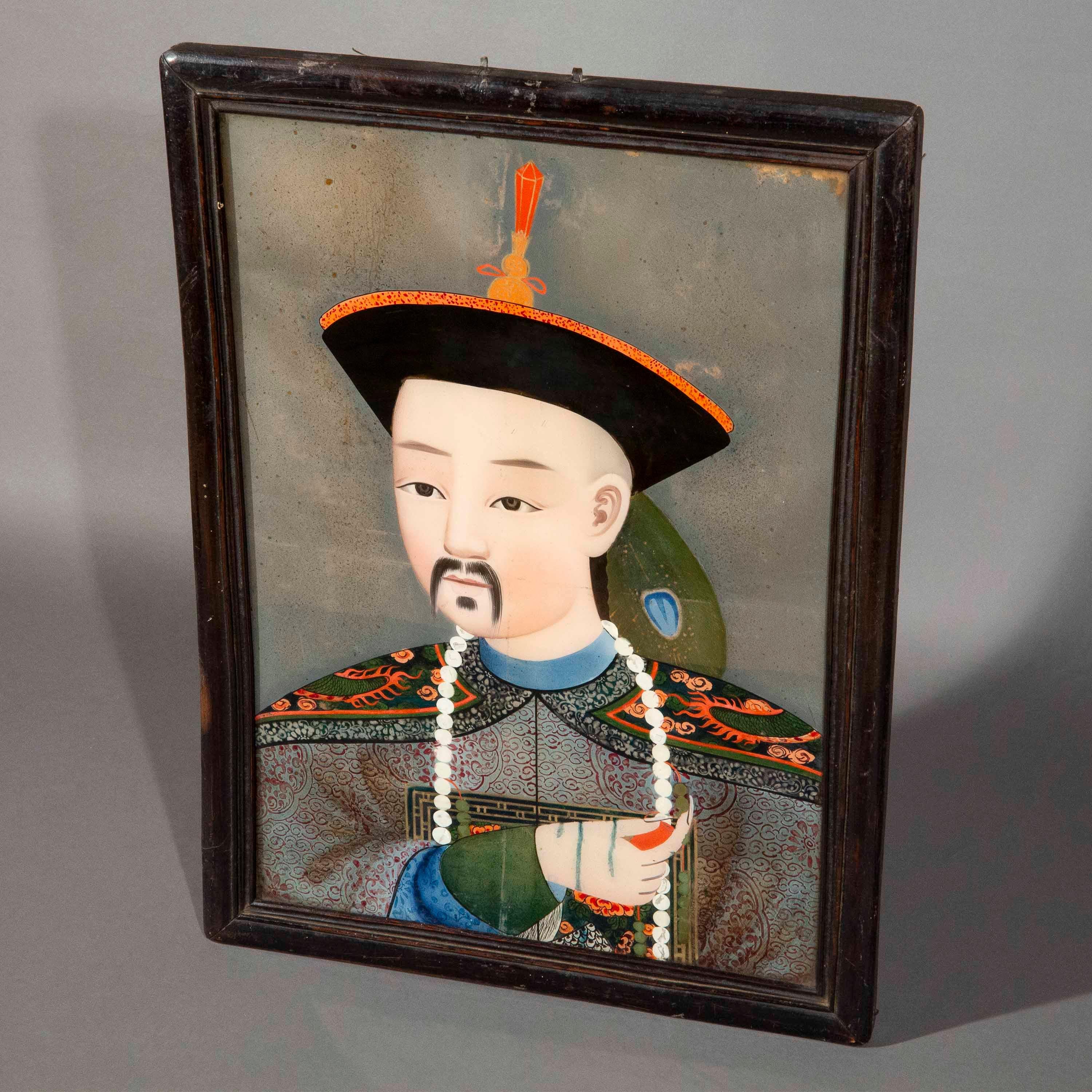 Early 19th Century Chinese Reverse Glass Portrait For Sale at 1stDibs