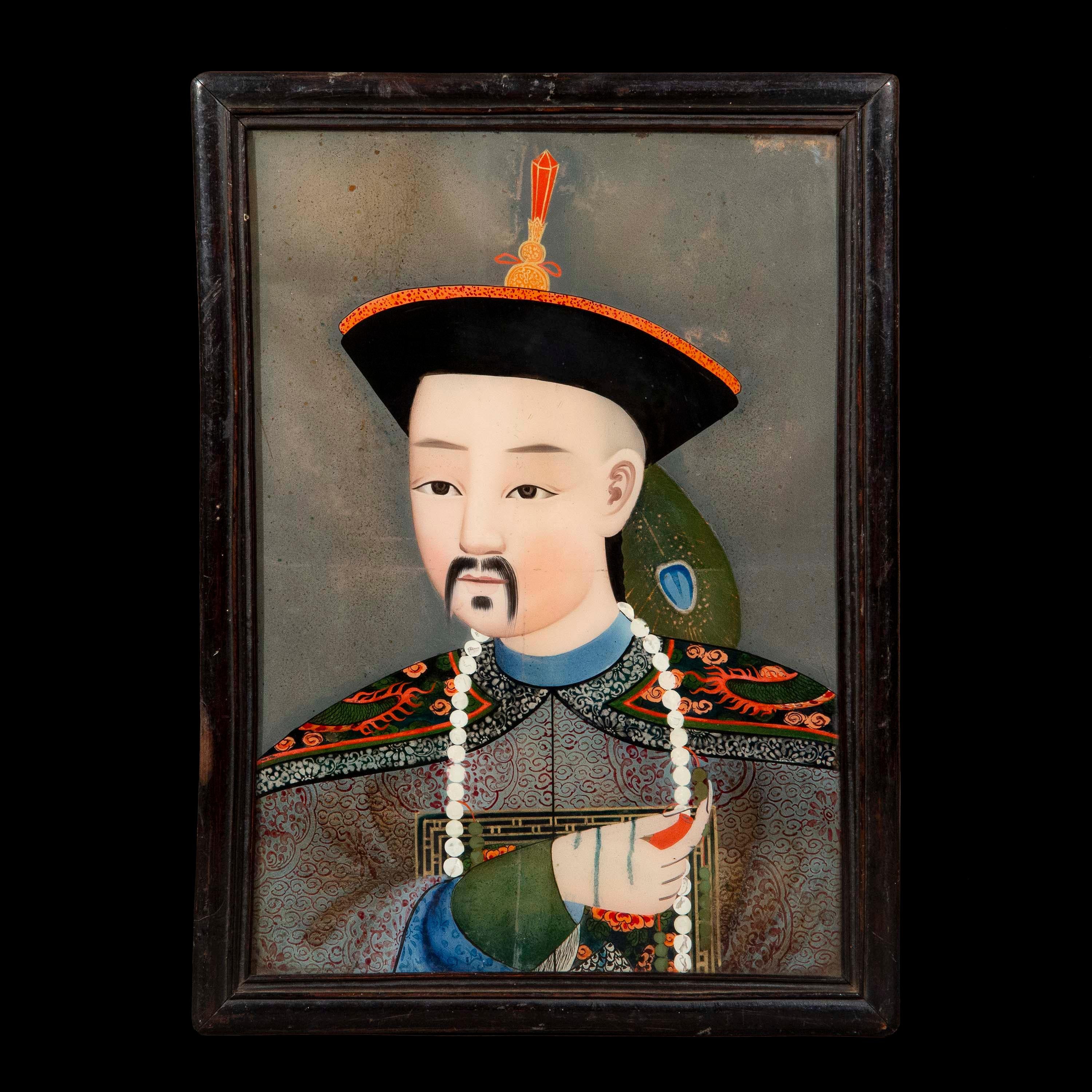 Early 19th Century Chinese Reverse Glass Portrait For Sale at 1stDibs
