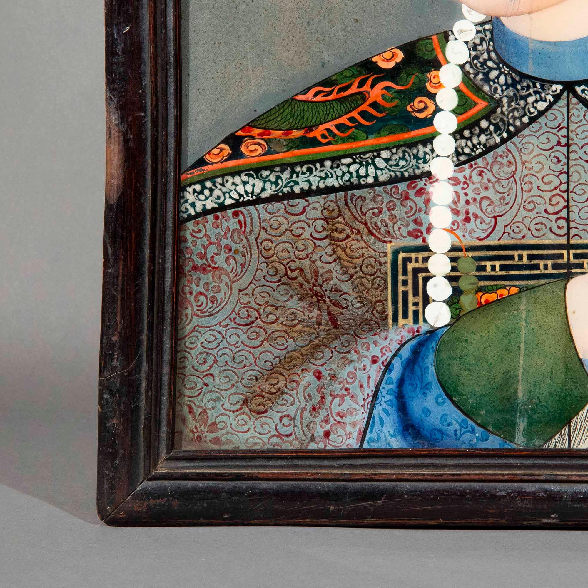 Early 19th Century Chinese Reverse Glass Portrait For Sale at 1stDibs