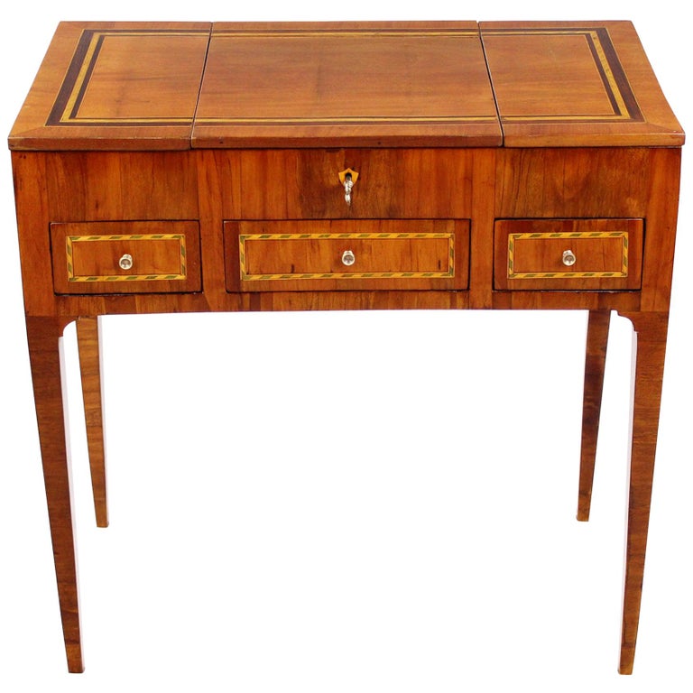 Early 19th Century Dressing Table, Poudreuse, Mahogany Veneered, Marquetry Works at 1stDibs