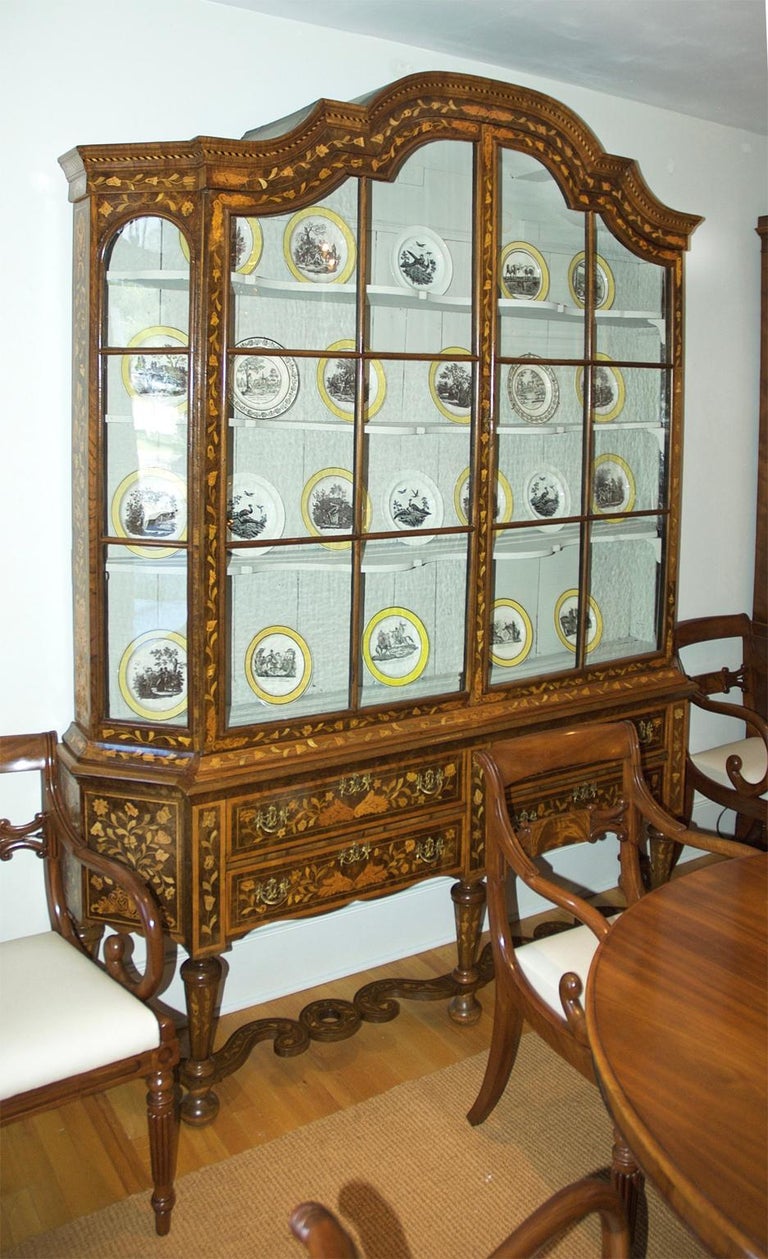 Dutch Kast or Glass Display Cupboard in Mahogany with Marquetry Inlays ...