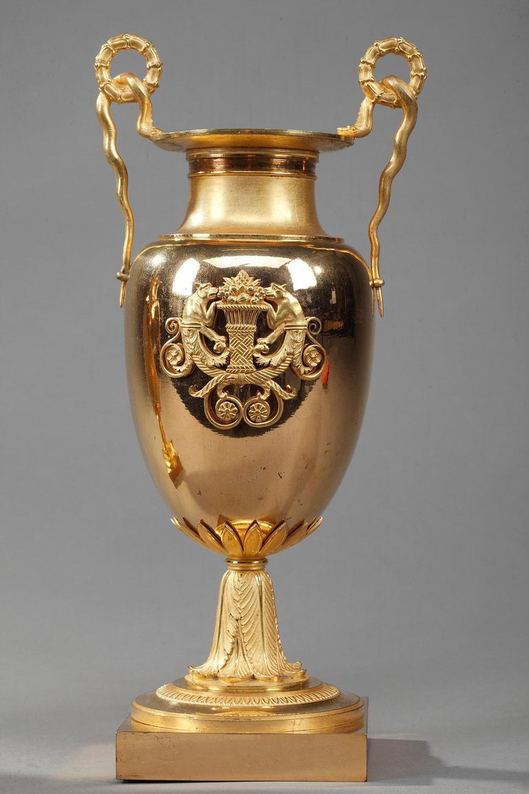 Early 19th Century Empire Gilt Bronze Centerpiece Vases at 1stDibs