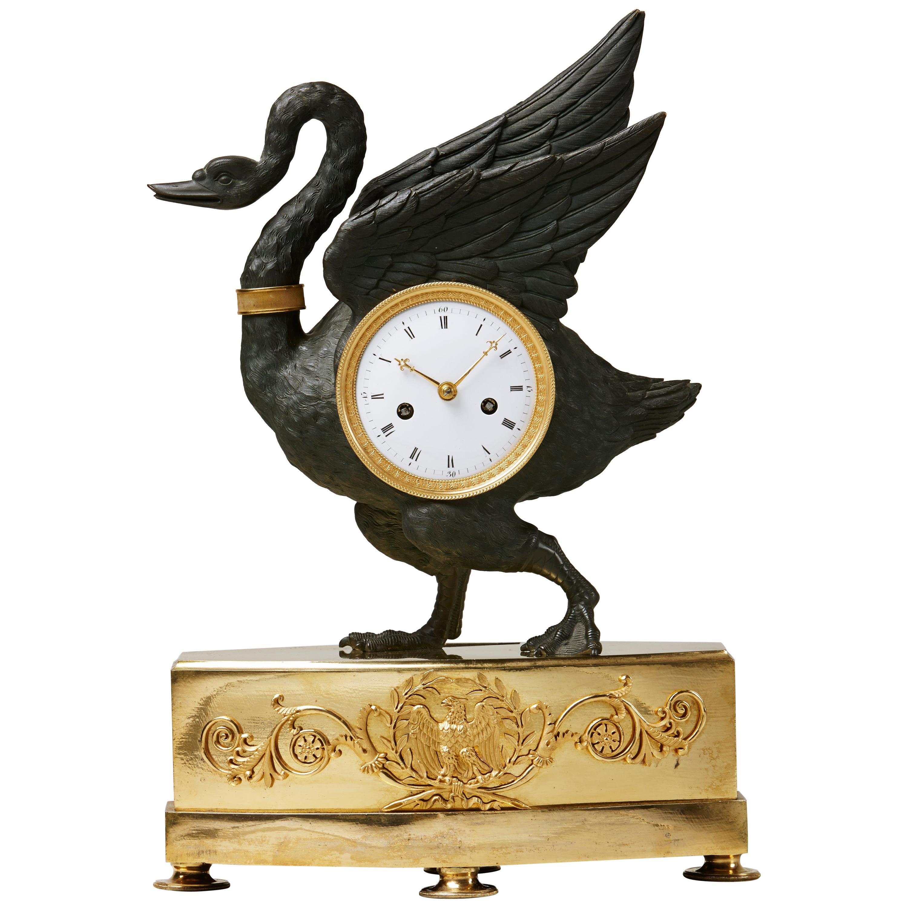 Early 19th Century Empire Ormolu and Patinated Bronze Swan Table Clock ...