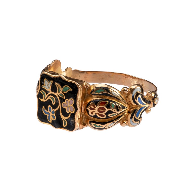 Early 19th-Century Enameled Gold Ring with Flowers and Concealed ...