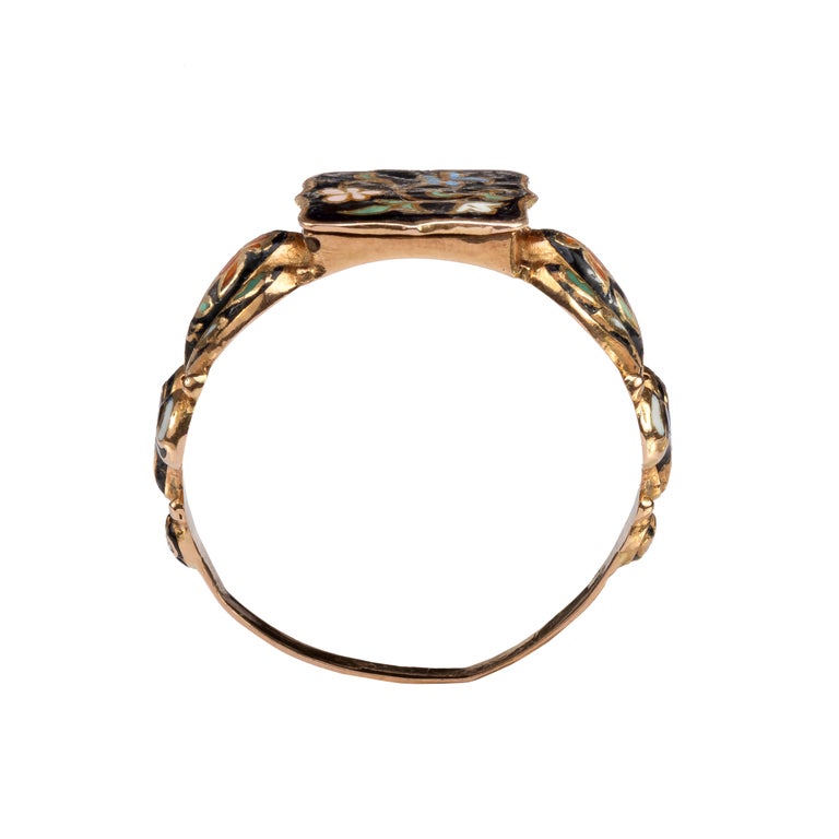 Early 19th-Century Enameled Gold Ring with Flowers and Concealed ...