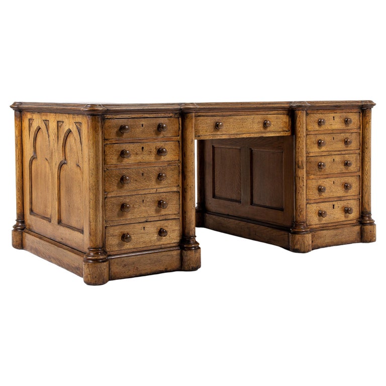 Early 19th Century, English, Gothic Oak Partners Desk at 1stDibs