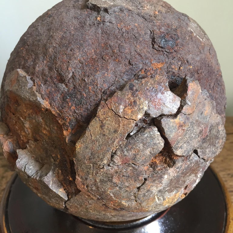 Early 19th Century English Relic Cannonball on a Turned Wooden Base For ...