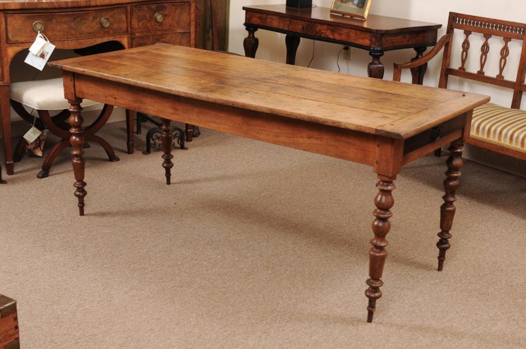 Early 19th Century French Fruitwood Rustic Farm Table with Turned Legs ...