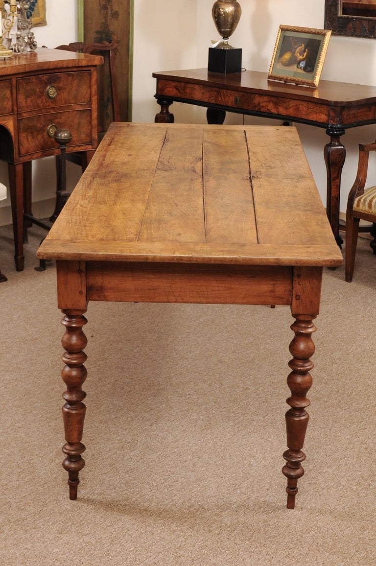Early 19th Century French Fruitwood Rustic Farm Table with Turned Legs ...