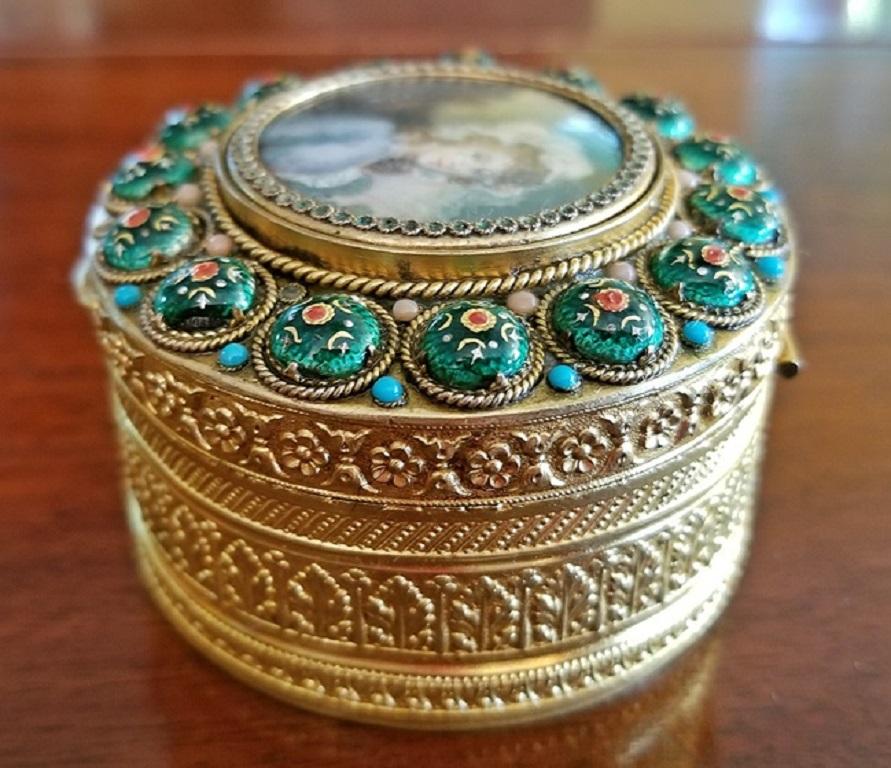 Early 19th Century French Gold Box with Enamel and Miniature Portrait ...