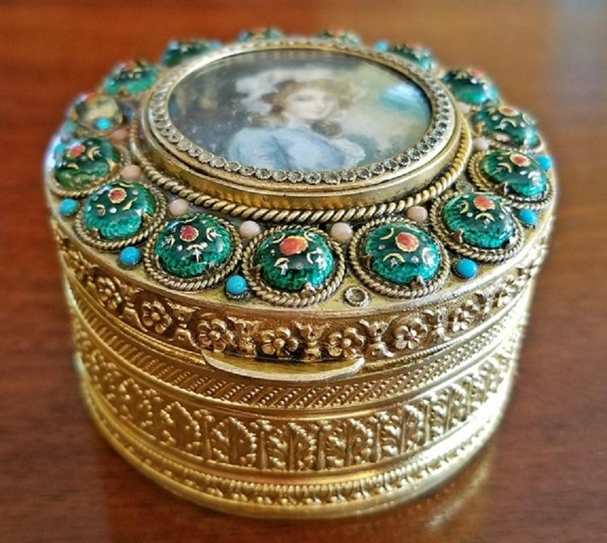 Early 19th Century French Gold Box with Enamel and Miniature Portrait ...