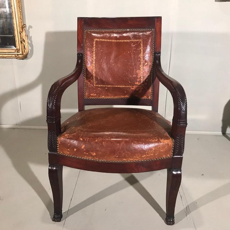 Early 19th Century French Mahogany and Embossed Leather Desk Chair at ...