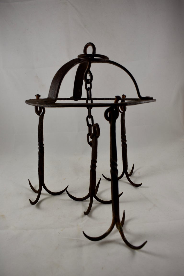 Early 19th C. Rustic French Wrought Iron Hanging Crown Butchers Rack ...