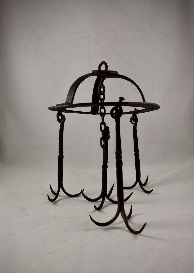 Early 19th C. Rustic French Wrought Iron Hanging Crown Butchers Rack ...