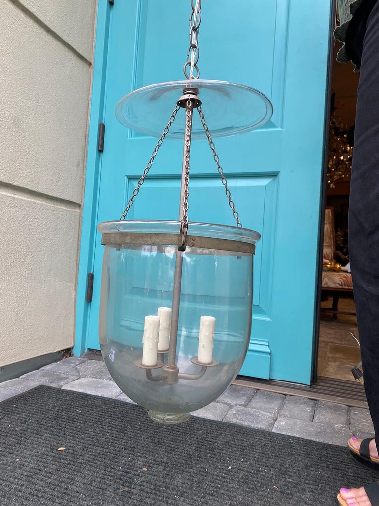 Early 19th Century Georgian Brass and Glass 3 Light Bell Jar with Smoke ...