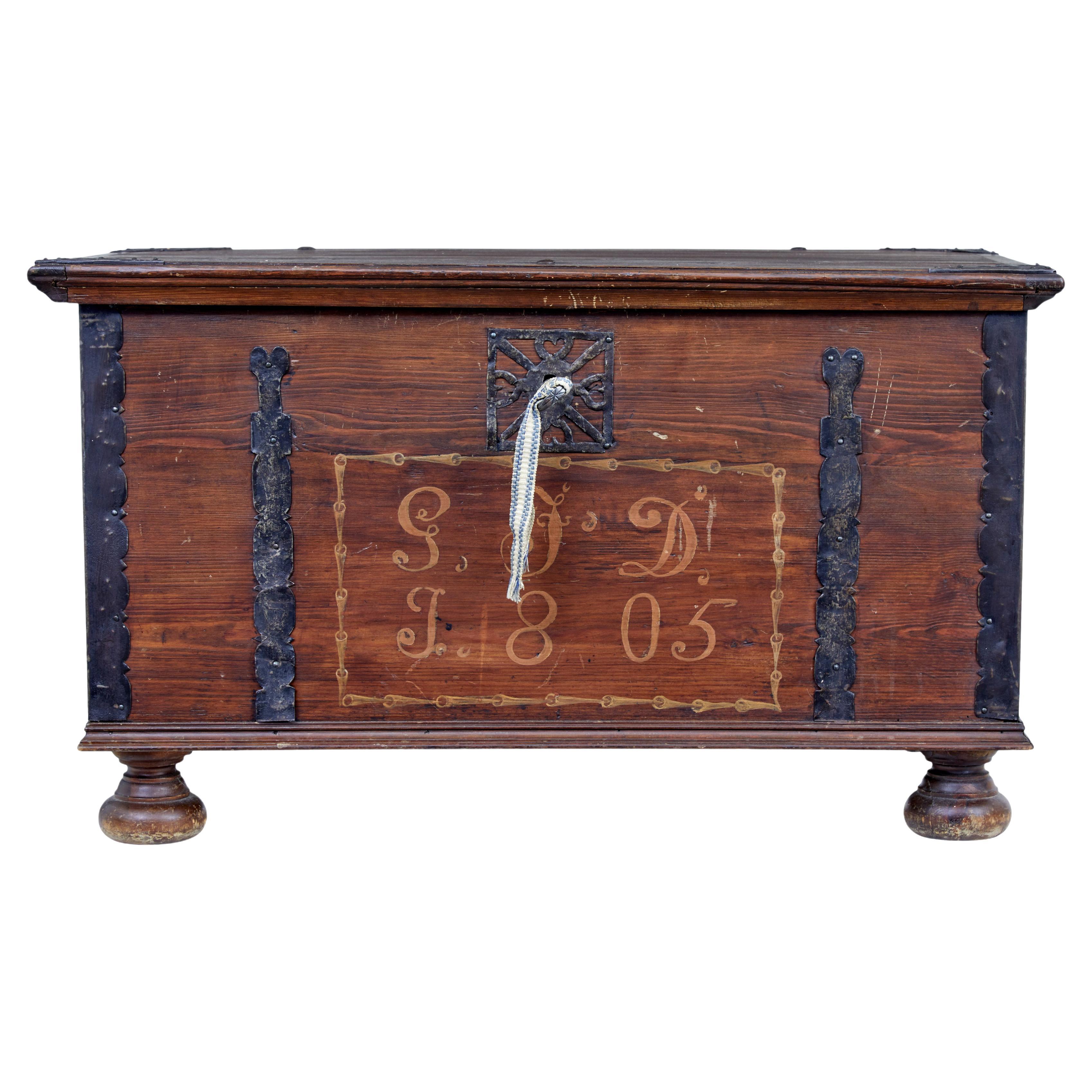 Swedish 19th Century Folk Art Hand Painted Dome Top Coffer at 1stDibs