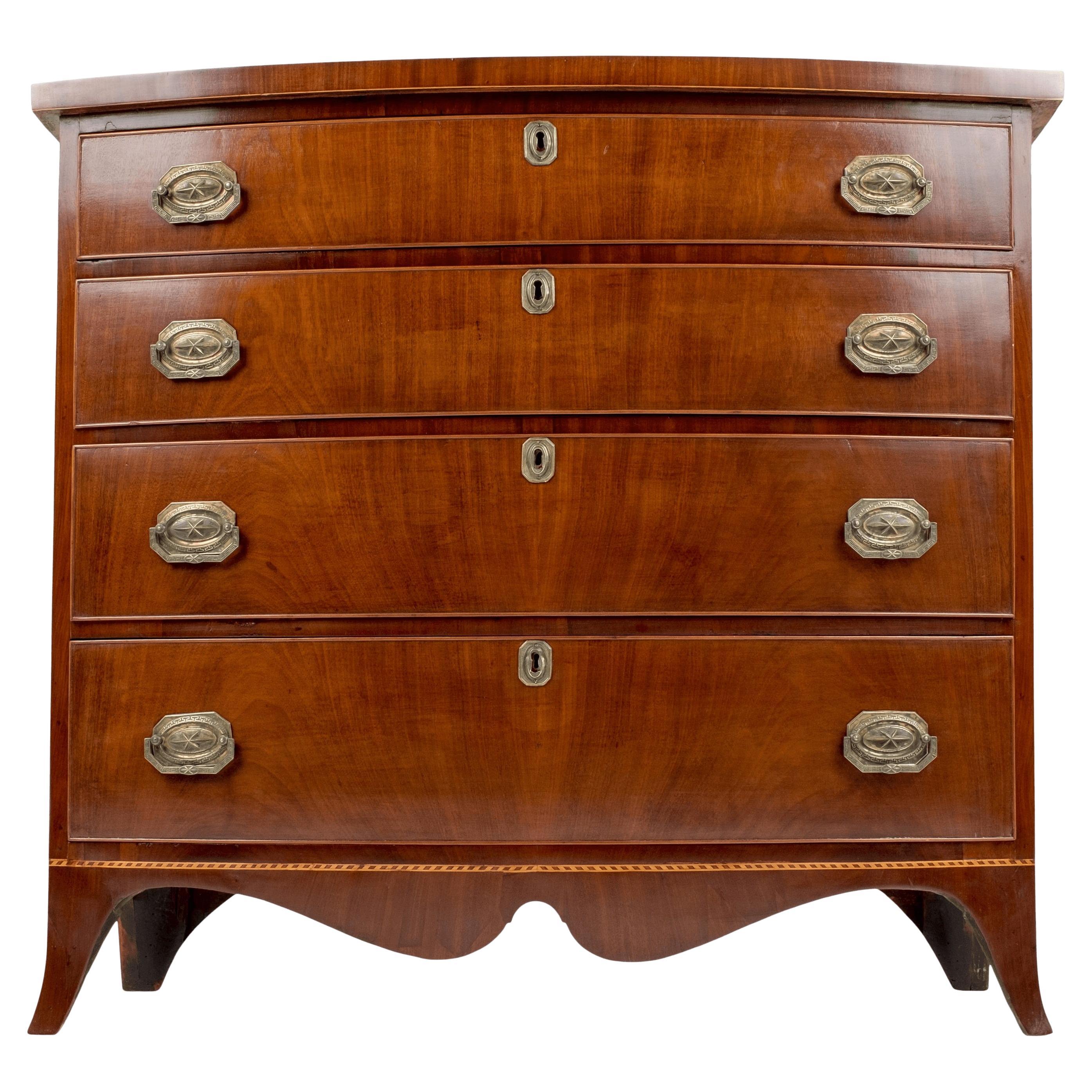 Early 19th Century, Hepplewhite Four Drawer Bow Front Chest at 1stDibs