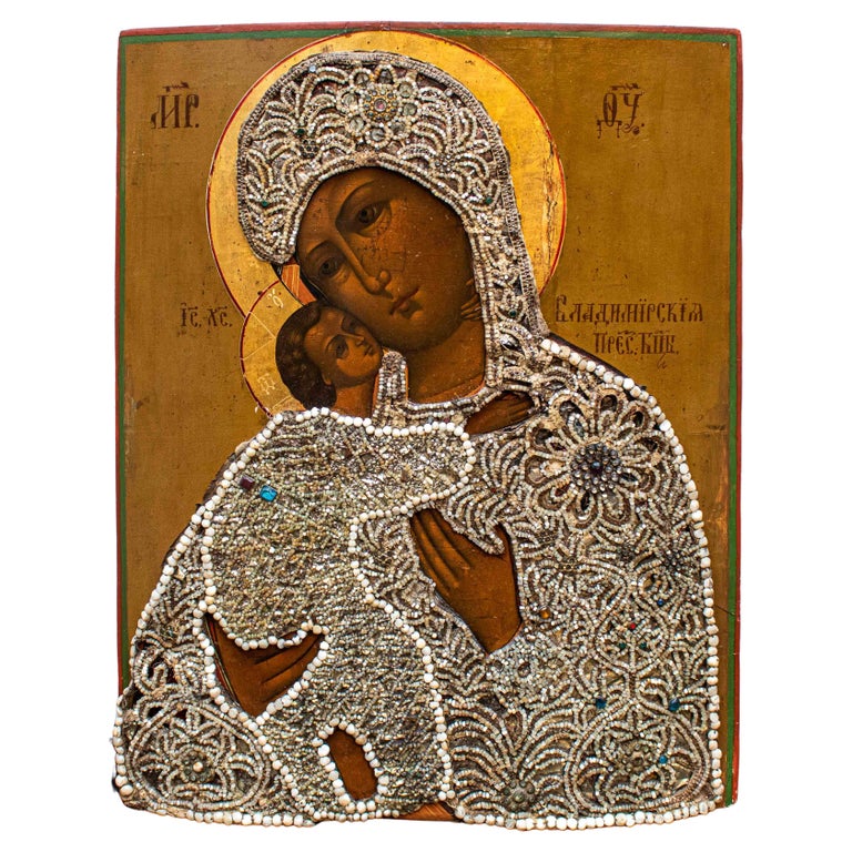 Early 19th Century Icon Valdimir's Mother of God Painting Egg Tempera ...