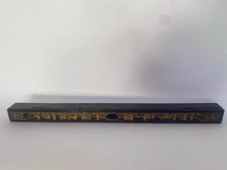 Early 19th Century Long Chinese Export Black Lacquer Box with a Walking ...