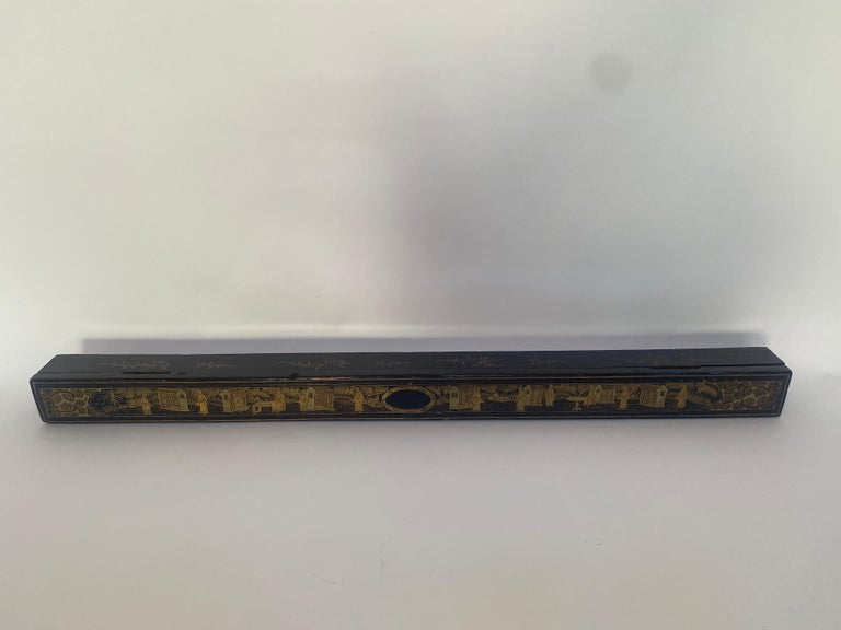 Early 19th Century Long Chinese Export Black Lacquer Box with a Walking ...